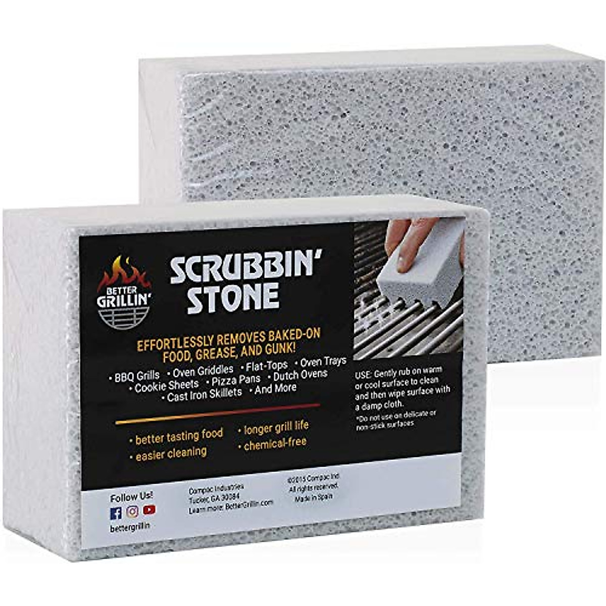 Better Grillin Barbecue Grill Scrubbing Stone, BBQ Grill Brick Cleaner, Griddle Stone Cleaning Block, BBQ Tools, Cleaning Block for Barbeque Grill, Grill Tools for Outdoor Grill, 2 Count (23821)