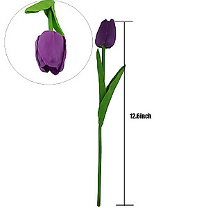 Etycoo 20pcs Artificial Tulip Bouquet Flowers Fake Tulips Floral Decor for Wedding Party Garden Home Kitchen Dining Table Festival Decor (Purple)