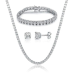 Gemsme 18K White Gold Plated Wedding Jewelry Set Tennis Necklace/Bracelet/Earrings Sets Pack of 3