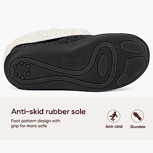 Wishcotton Women's Wool Cozy Memory Foam Winter Slippers Indoor Outdoor with Fuzzy Faux Fur Collar, Black, Size 9