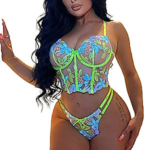 Sec Toys, Lingerie For Women Sexy Naughty Wedding Garter Langire Women's Fashion Lace Two-Piece Set Suit Solid Color Wireless Bra Underwear Panties Lencería Women's Sex Clothes (S, Green)