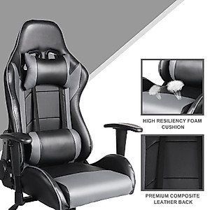 Office Chair, Ergonomic Reclining Computer Gaming Chair PU Leather Comfortable Swivel Task Home Office Desk Chair High Back with Adjustable Armrests, Black/Grey
