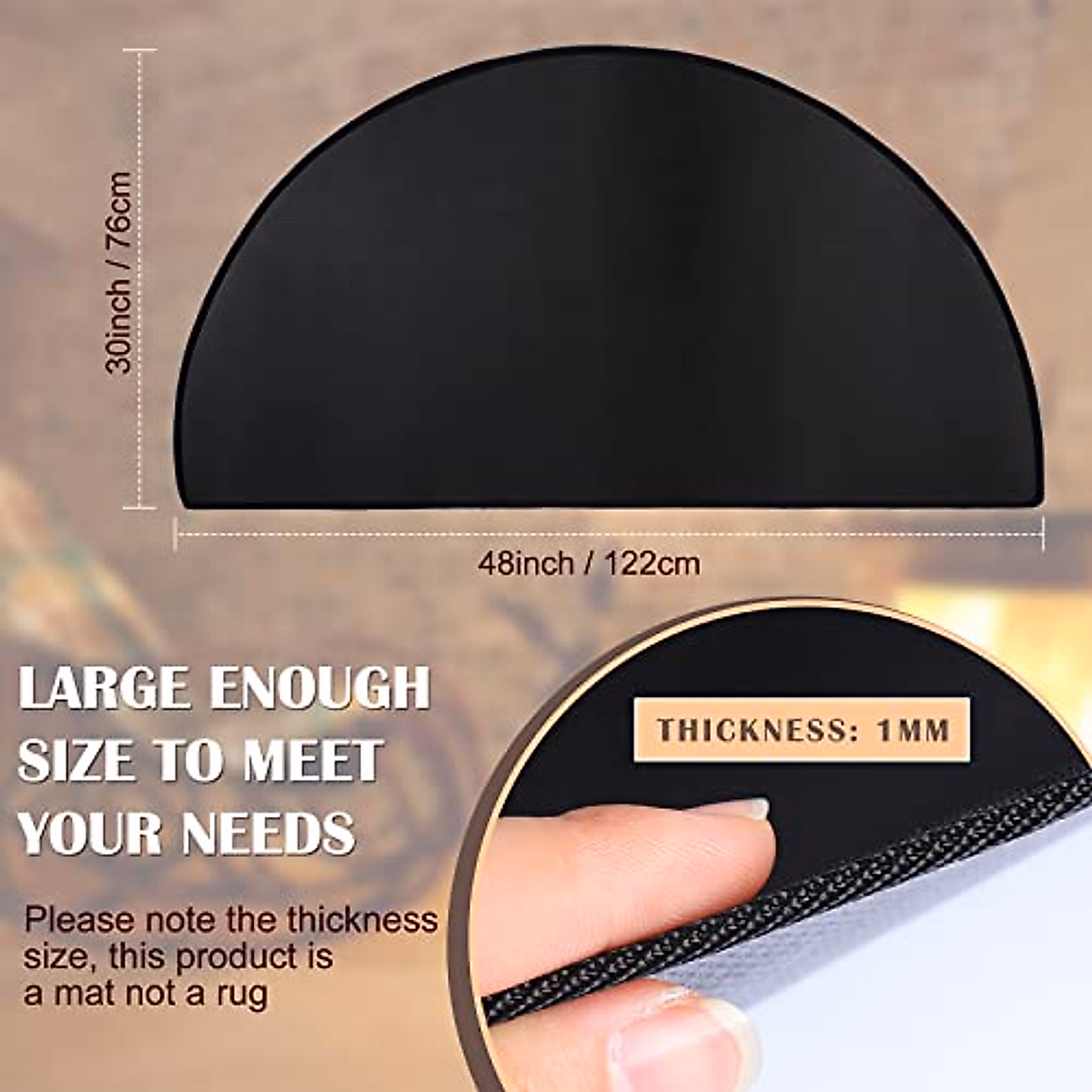 Fireproof Fireplace Mat Half Round Hearth Area Rug Fire Retardant Fiberglass Mat Fireproof Rugs for Fireplaces Fire Resistant Mat Wood Stove Fireplace Protect Floors from Sparks Embers (30 x 48 Inch)