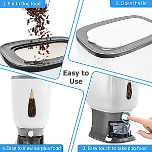 P-ZOONPE Dog Food Storage Container, 22Lb Pet Food Storage Container Airtight Plastic Pet Storage Bin with Measuring Cup and Scoop, Pet Food Container for Dog and Other Pets, Keep Fresh (Grey)