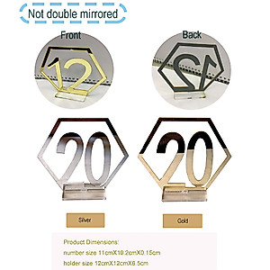 Fashionclubs Table Numbers, 1-20 Wedding Acrylic Table Numbers with Holder Base Party Card Table Holder,Hexagon Shape,Perfect for Wedding Reception and Decoration (Silver)