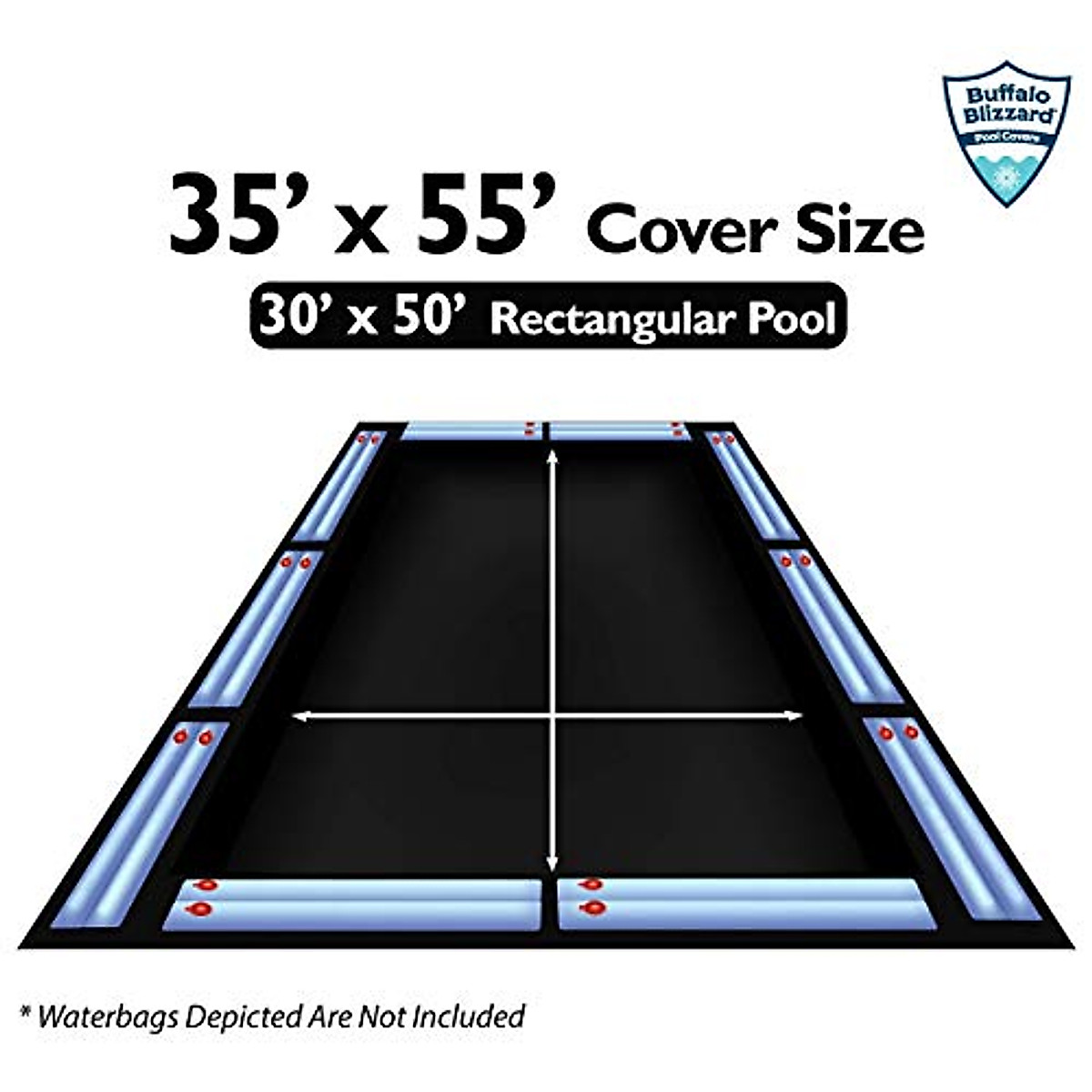 Buffalo Blizzard Deluxe Winter Cover for 30-Foot-by-50-Foot Rectangle In-Ground Swimming Pools | Blue/Black Reversible | All Covers Include 5-Feet of Overlap to Measure 35-Foot-by-55-Foot
