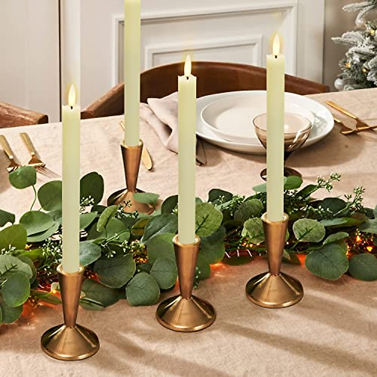 Stmarry Flickering Flameless Taper Candles with Remote - 10 Inch LED Candlesticks, Realistic 3D Flame with Wick, Ivory Real Wax, Spring Home Decor, Automatic Timer - Set of 6