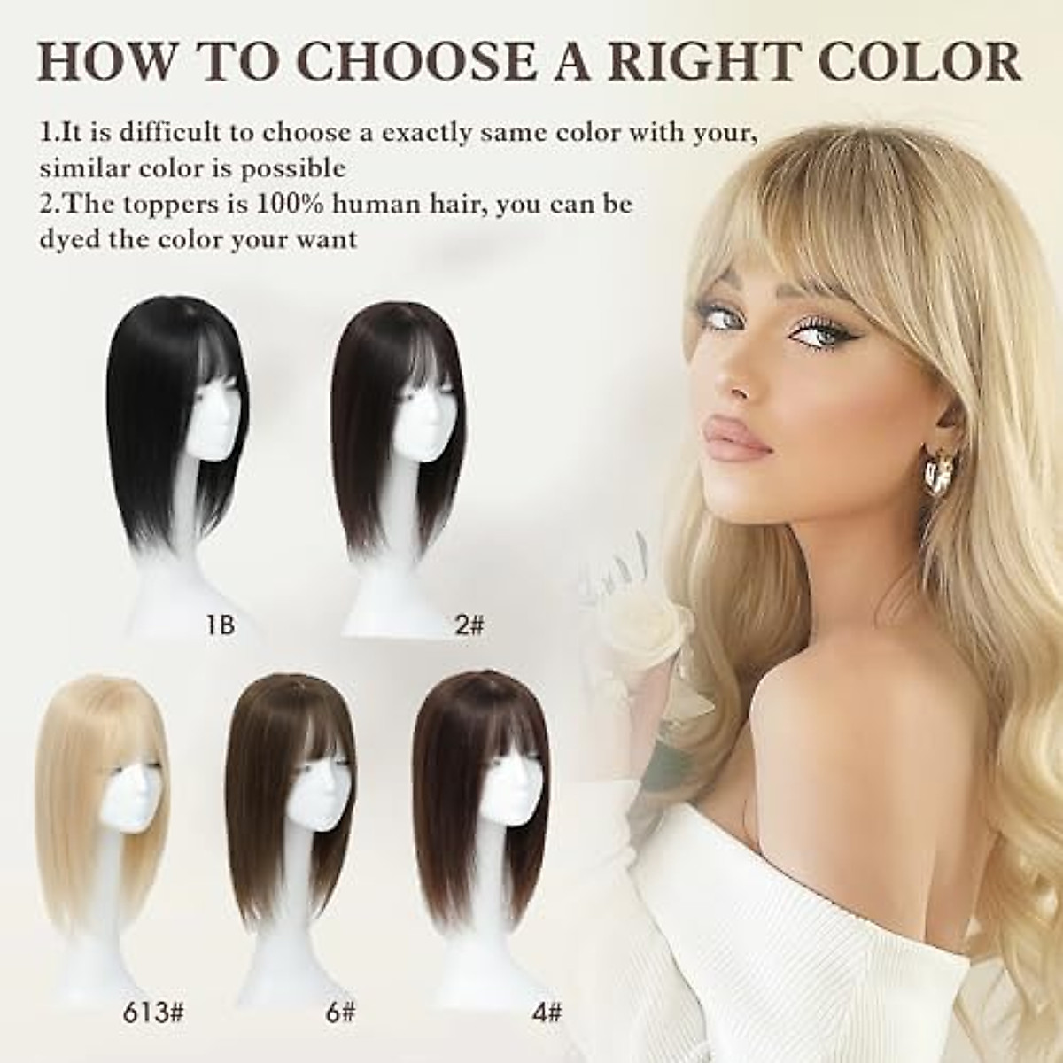 Aimeolyn 16 Inch Large Hair Base toppers for Women,Hair Toppers for women With Bangs 8x8inch,5 Clips Real Human Hair Toppers for thinng Hair