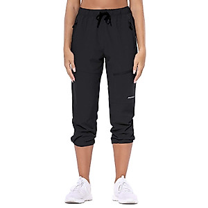 BALEAF Women's Hiking Cargo Capris Outdoor Lightweight Water Resistant Pants UPF 50 Zipper Pockets Black Size M