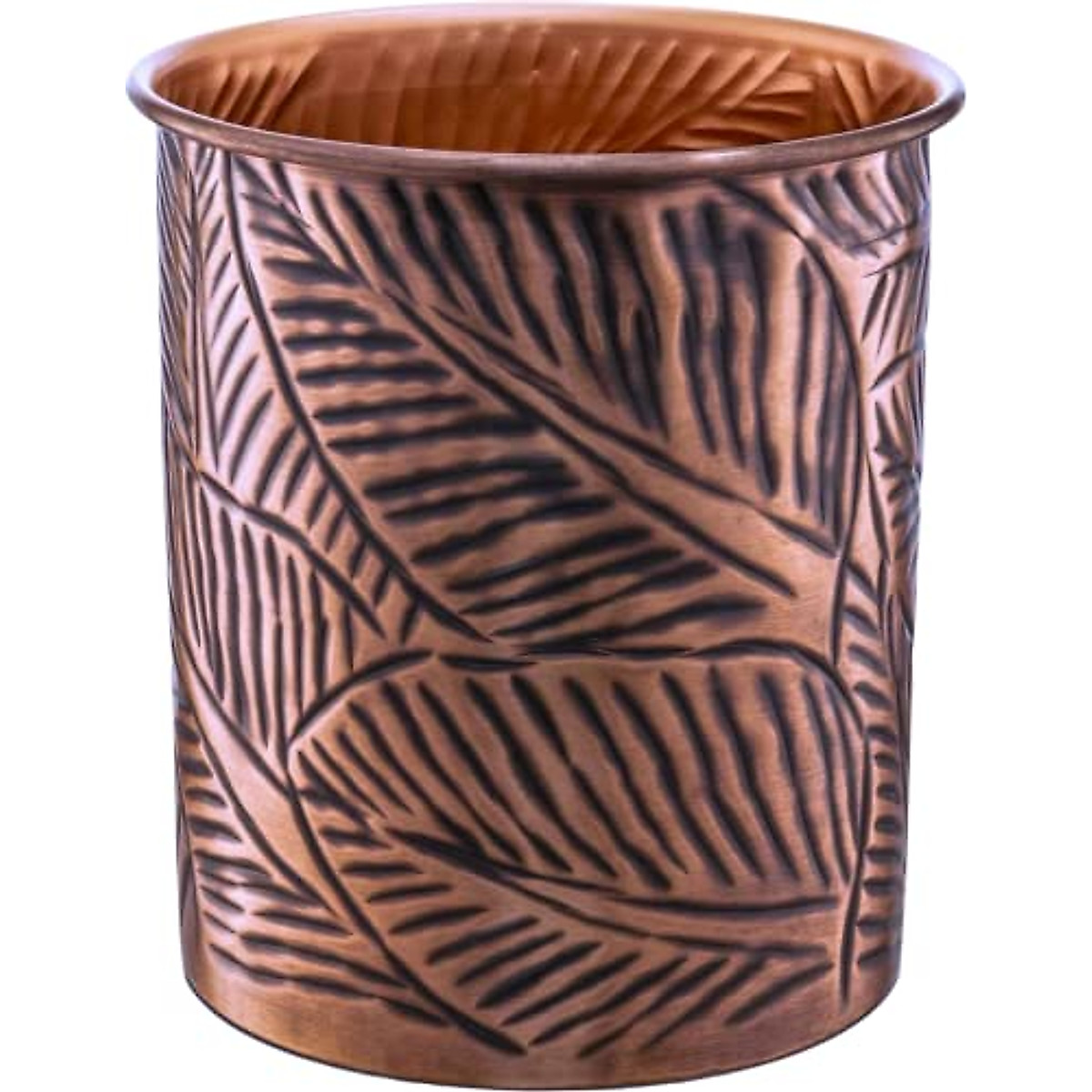 Monarch Abode 49677 Metal Handcrafted Floral Embossed Caddy, Kitchen Interior Organizer for Utensils, Crock for Cooking Utensils, Multipurpose, Large Utensil Holder, Antique Copper Finish