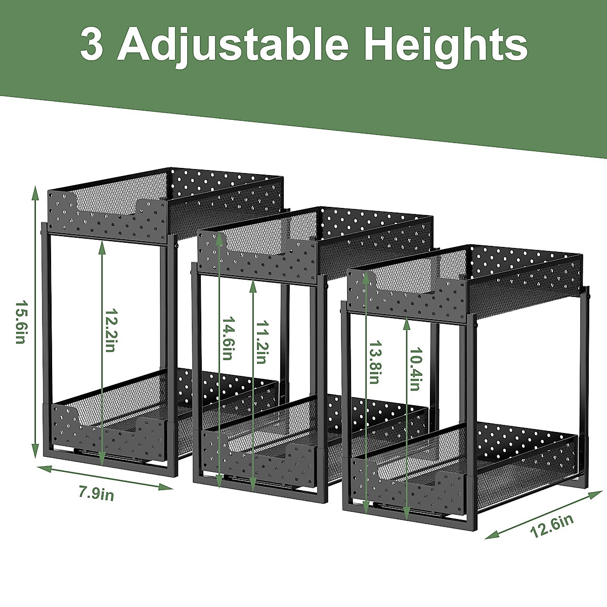 𝗡𝗲𝘄𝗲𝘀𝘁 Metal Under Sink Organizer and Storage, Bathroom Cabinet Organizer, 2 Tier Pull Out Under Cabinet Storage, Black Slide-Out Undersink Organizer for Kitchen/Home, Under Counter Organizer