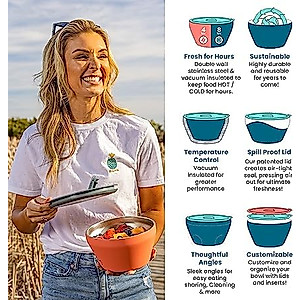 RIGWA Stainless Steel Insulated Food Container - Hot and Cold Insulated Bowl - Vacuum Sealed Containers for Food - Bowls with Lids, 20oz, Blue Dusk