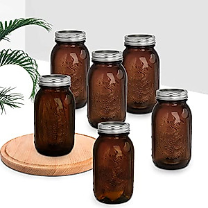 Tebery 6 Pack Amber Regular Mouth Quart Mason Jars, 32oz Canning Glass Jars with Airtight lids and Bands