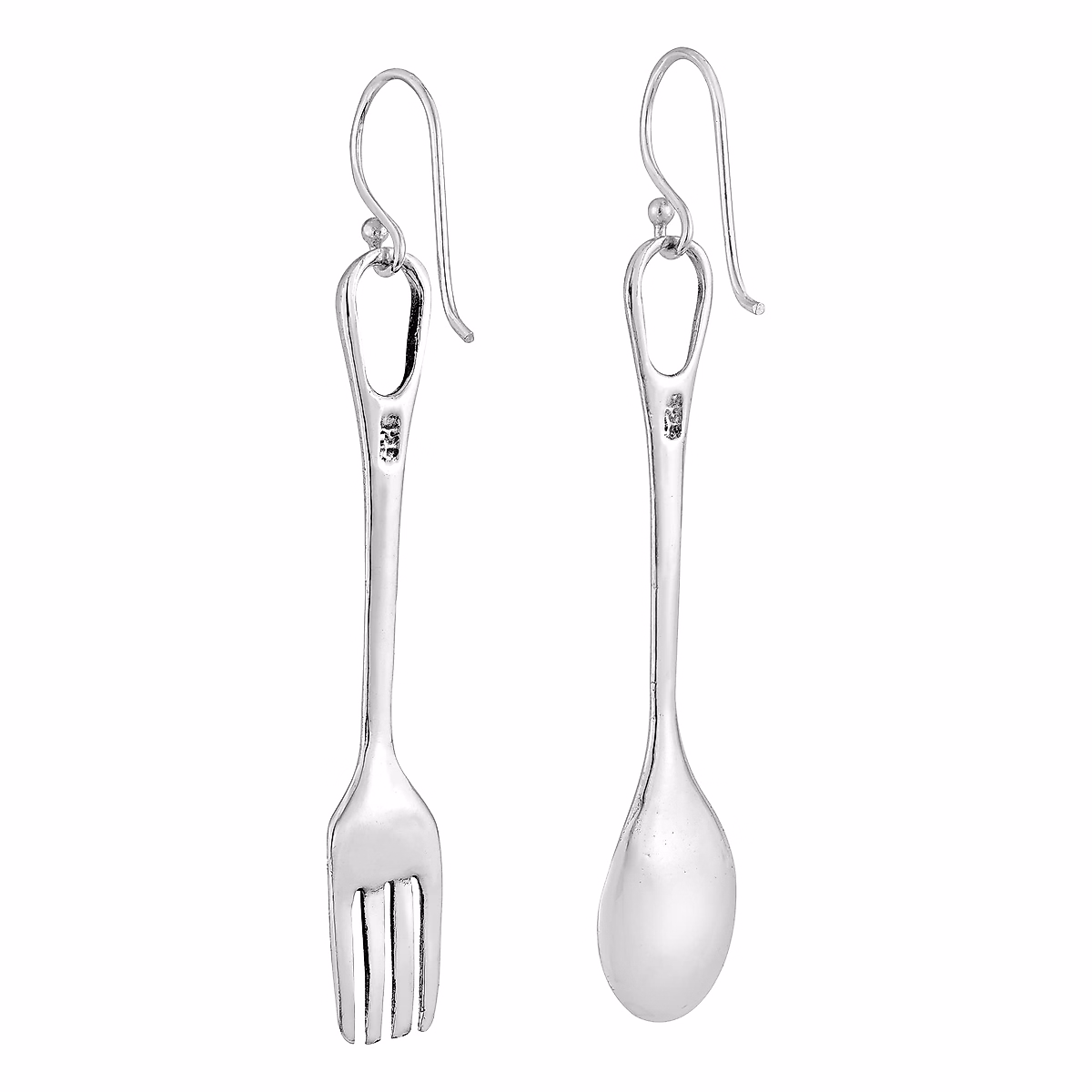 AeraVida Stylish Bon Appétit Spoon and Fork Mismatched Pair .925 Sterling Silver Cutlery Set Fishhook Dangle Earrings for Foodies and Fine Dining Fashion Accessories