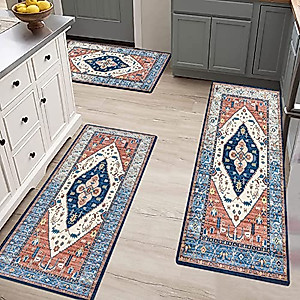 Pauwer Boho Kitchen Rugs Sets of 3 Farmhouse Kitchen Runner Rugs and Mats Non Skid Washable Kitchen Mats for Floor Cushioned Waterproof Kitchen Floor Mat Laundry Room Area Rug Runner Carpet