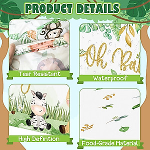 Weecent 6 Pcs Safari Baby Shower Tablecloths Jungle Animals Plastic Table Cloths,108×54 Inch Oh Baby Party Supplies Sage Green Baby Shower Decorations for Boys Kids