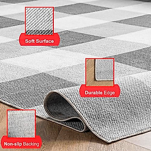 nuLOOM Lucy Machine Washable Farmhouse Buffalo Plaid Ultra Thin Area Rug, 3' x 5', Grey