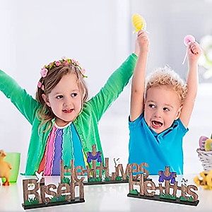 3 Pcs Easter Religious He is Risen Tabletop Decorations,Wooden Rustic Jesus Cross He is Risen He Lives Sign Inspirational Table Centerpiece for Easter Religious Party Dinner Coffee Bar Tabletop Decor