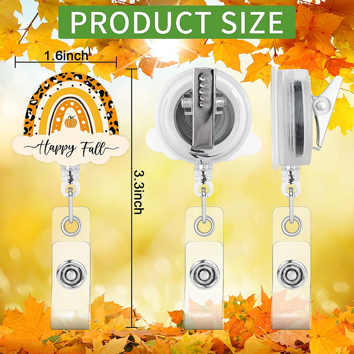 Fall Pumpkin Badge Reel, Retractable Badge Holders, Rainbow Boho Cute Nursing Badge Reel, Holiday Badge Holder with Swivel Clip, Badge Reels Retractable for Nurses, Doctor, Student Teacher Office Work