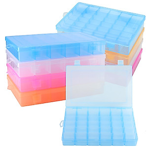 ZOENHOU 8 Pack 36 Grids Colorful Plastic Organizer Container, 4 Colors Plastic Organizer Storage Box with Adjustable Dividers for Jewelry Bead Earring Fishing Hook Art Crafts Small Accessories