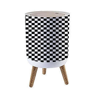 IKFLWJUTFW Small Trash Can with Lid Black and White Checkered Seamless Stock 7 Liter Round Garbage Can Elasticity Press Cover Lid Wastebasket for Kitchen Bathroom Office 1.8 Gallon