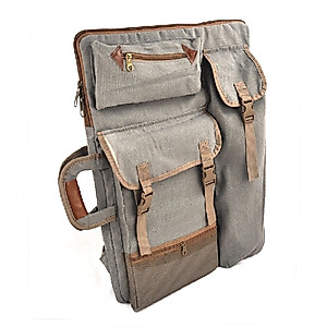 Portable Canvas Sketchpad Zipper Bag Kits Storage Outdoor Painting Drawing Board Pack Case Backpack Travel Artist Portfolio Art Carrying Case School Supplies(Grey)