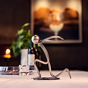 Aayla Tabletop Wine Rack - Metallic Silver Freestanding Countertop Figurine Wine Bottle Holder, Unique Wine Gifts and Accessories for Wine Lovers (Double 1)