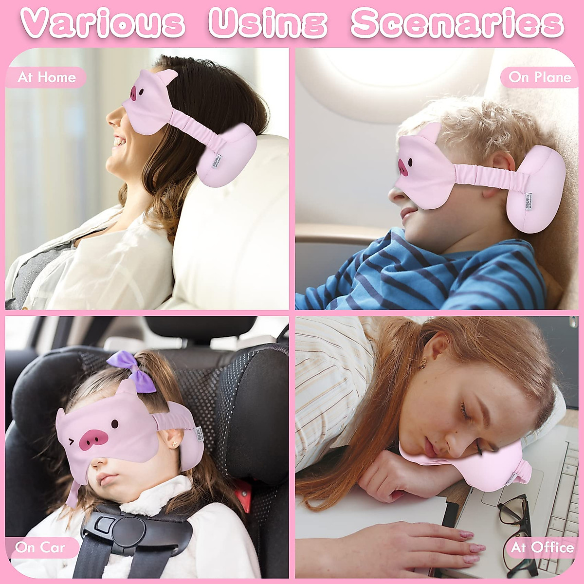 SSAWcasa 2 in 1 Travel Pillow and Eye Mask,Kids Adult Soft Plush Novelty Pillow Cushion Eye Mask Combo Supports The Head,Neck and Chin-for Airplane,Train,Car or Outdoor,Camping,Hiking (Pink)