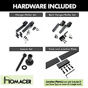 Homacer Mini Black Rustic Single Track Bypass Sliding Barn Door Hardware Kit, for Two Doors, 54-inch Long Flat Track, Classic Design Roller (One Flat +One Bent), Cabinet TV Stand Use