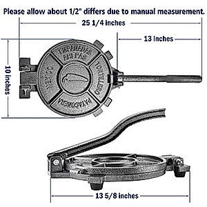ARC Tortilla Press 10.4 inch, Cast Iron Tortilla Maker, Heavy Duty Tortillera Pataconera, Flour Tortilla Press, Roti Maker, Taco Maker, Taco Press, Black Gray
