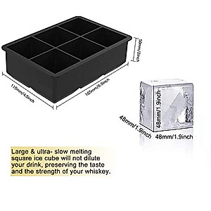 Ice Cube Trays Large Size Flexible 6 Cavity Ice Cube Square Molds for Whiskey and Cocktails, Keep Drinks Chilled (2 Pcs)