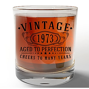 Vintage 1973 Printed 11oz Whiskey Glass - 51st Birthday Gifts for Men - Cheers to 51 years old - 51st birthday decorations for him - Best decor bourbon Gift ideas dad grandpa anniversary 2.0