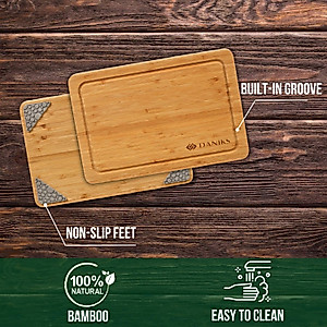 Daniks 100% Organic Bamboo Cutting Board for Kitchen | Heavy Duty Wood Chopping Board | Extra-Thick Cutting Board for Serving, Meat and Veggies | 16x12"