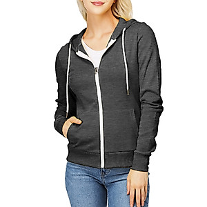 H2H Women's Slim Fit Basic Zip Up Hoodie Sweatshirt Lightweight Long Sleeve with Pocket CHARCOAL US M (CWOHOL030)