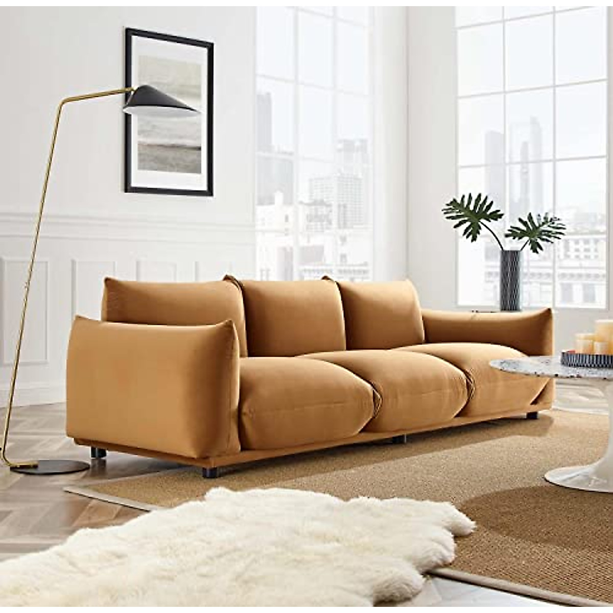 Copious Performance Velvet Sofa in Cognac