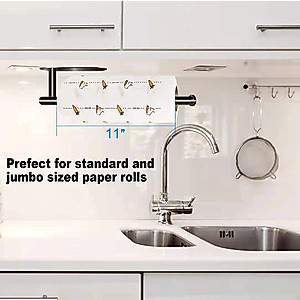 Paper Towel Holder Under Cabinet, 2 pcs Kitchen Wall Mount Stainless Steel Roll Paper Towel Rack