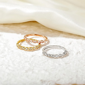 EAMTI 925 Sterling Silver Wedding Band for Women Cubic Zirconia Marquise & Round Milgrain Half Eternity Stackable Ring Size 6