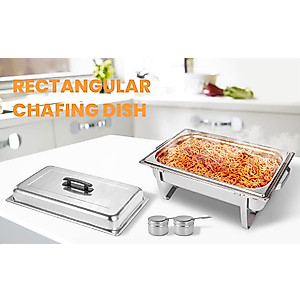 4 Packs Chafing Dish Buffet Set: 9 QT Stainless Steel Buffet Servers - 9 Quart Food Warmer with Fuel Holder & Water Pan - Complete Chafer Set for Parties Wedding Banquet Catering Event