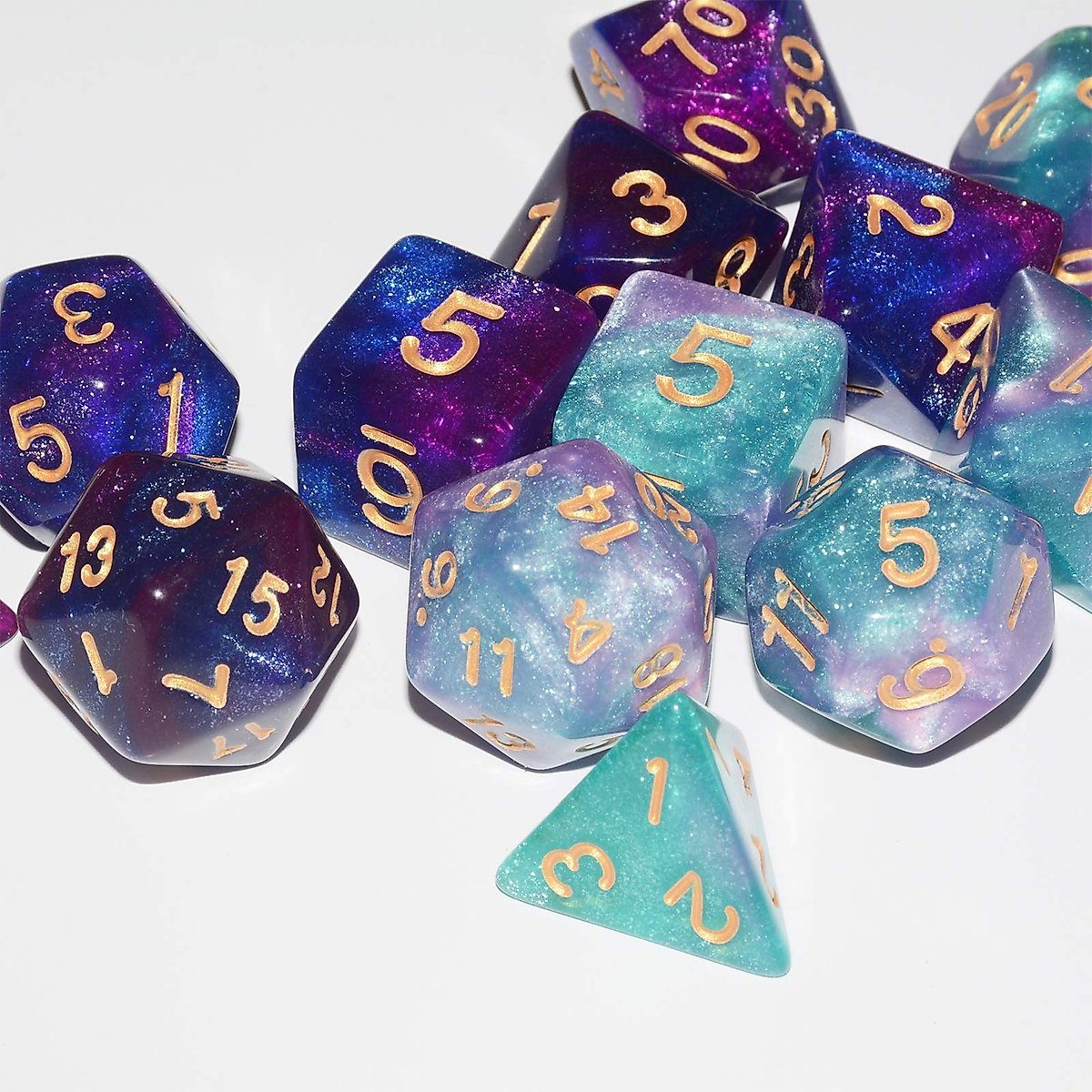 Galaxy DND Dice 2 X 7Sets, 14Pieces Glitter Sparkle Cosmic Mixed Polyhedral DND Dice for RPG MTG Table Game Dice