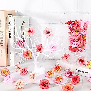 Whaline 120Pcs Faux Flowers Heads Pink Fake Silk Rose Head 1.8 Inch Mini Roses Artificial Silk Flower Head Artificial Craft Flowers Small Fabric Flowers for DIY Wreath Wedding Home Party Decor