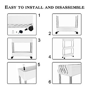 YooFZler 3 Tier Slim Storage Cart Mobile Tower Rack Rolling Shelving Unit Storage with Casters Wheels&4 Side Hoops for Kitchen Bathroom Laundry Room