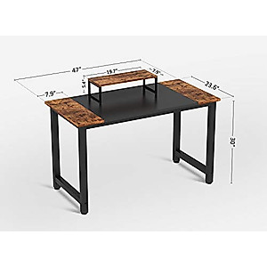 CubiCubi Computer Office Small Desk 47", Study Writing Table, Modern Simple Style PC Desk with Splice Board, Black and Rustic Brown