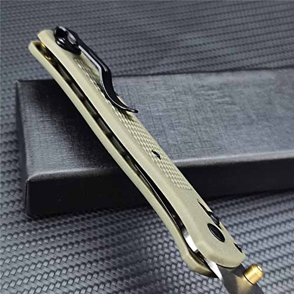 EDC Folding Pocket Knife For Men, Satin Plain Edge Drop Point Blade , Green Grivory Fiberglass Super Lightweight Handle Axis Lock With Belt Clip, Everyday Carry Thumb Studs Manual Open (Green Handle Satin Blade)