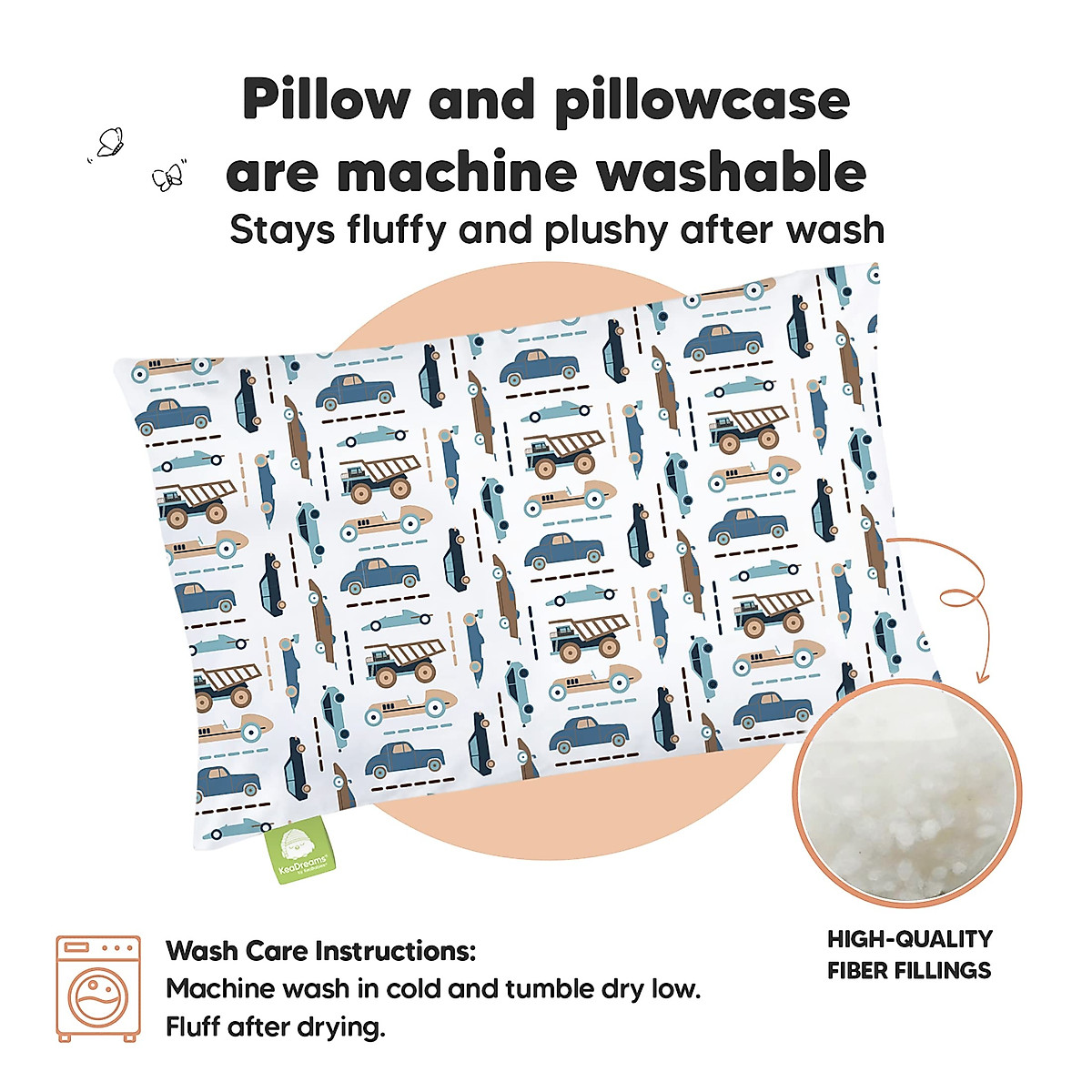 KeaBabies Toddler Pillow with Pillowcase - 13x18 My Little Dreamy Pillow - Toddler Pillow Case for Boy, Kids - Cotton Toddler Pillows for Sleeping - 100% Natural Cotton Pillowcase