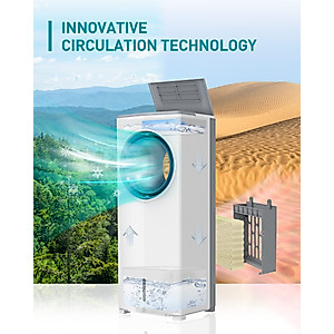 Evaporative Air Cooler, Bladeless Tower Fan & Humidifier with 3 Modes, Portable Swamp Fan with Oscillation, 3 Speeds, 1 Gallon Water Tank, Remote Control, Timer, for Home Indoor
