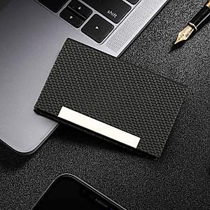 MaxGear Business Card Holder, PU Leather Business Card Case for Men & Women, Professional Business Card Holder Organizer with RFID Blocking, Black Carbon