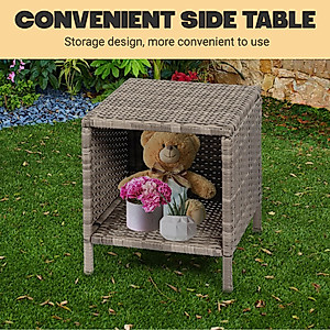 Tappio 3 Piece Patio Conversation Bistro Set, Porch Balcony Furniture Set Outdoor Chat Furniture, Wicker Chairs and Storable Table Set for Yard Balcony Backyard Apartment, Gray/Beige