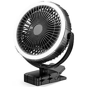 GRANDFAST 10000mAh Rechargeable Clip On Fan - 8" Battery Operated Fan with Timer, Strong Airflow Portable Battery Powered Fan with Light & Hook for Camping Outdoor Office Home Hurricane Power Outage