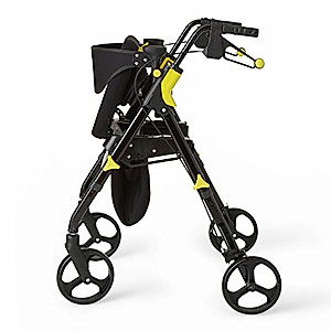 Medline Premium Empower Rollator Walker with Seat, Folding Rolling Walker with 8-inch Wheels, Black, 1 Count (Pack of 1)