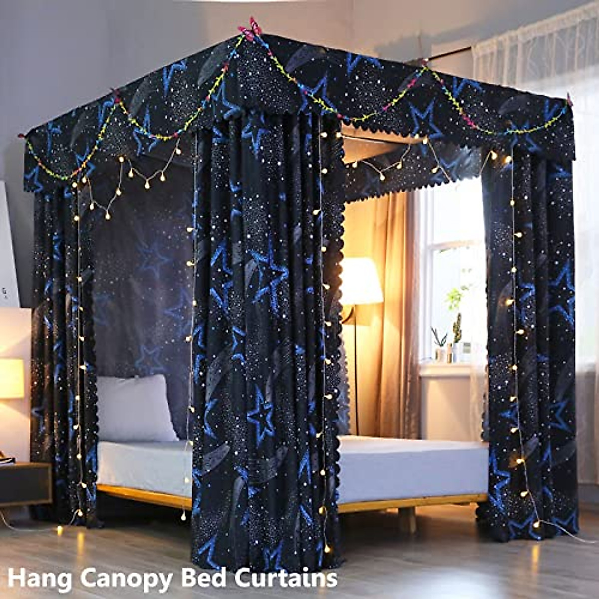 AIKASY Outer Bed Support Canopy Bed Frame Post Queen Size Stainless Steel Bed Canopy Frame Poles Four Corner Bed Bracket Fit for Metal Bed Wood Bed Bedroom Decor (Queen, Silver)